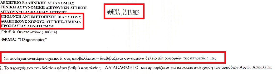 Εγγραφο της ΕΛ.ΑΣ/ Zητάει έκτακτα μέτρα ασφαλείας στην ΠΑΕ Παναθηναϊκός ...